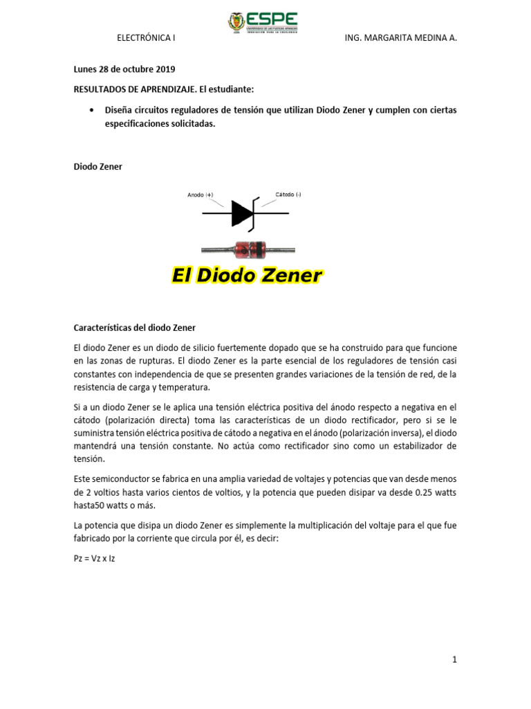 Diodo Zener: Regulación de Tensión | PDF | Diodo | Ingenieria Eléctrica