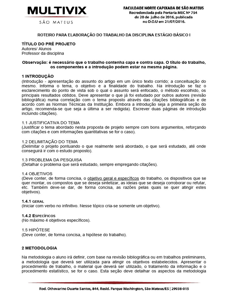 Roteiro para Estágio Básico I | PDF | Metodologia | Citação