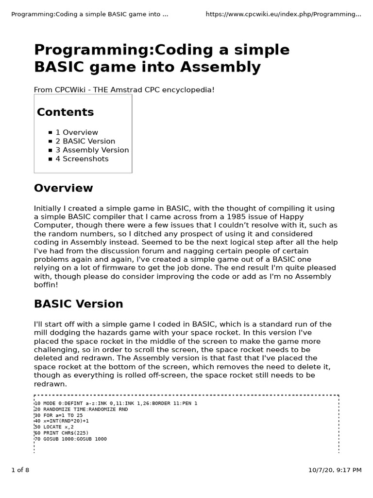 Simply Basic Game in Asembly | PDF | Basic | Computer Architecture