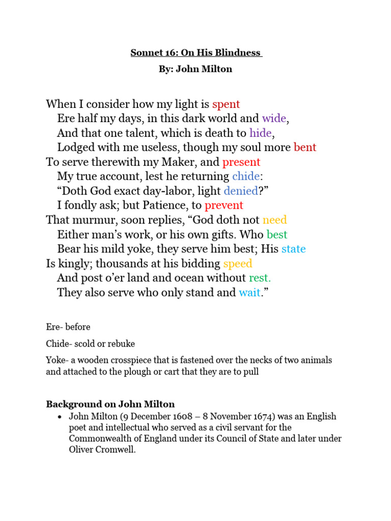 On His Blindness | Download Free PDF | Sonnets | Poetry