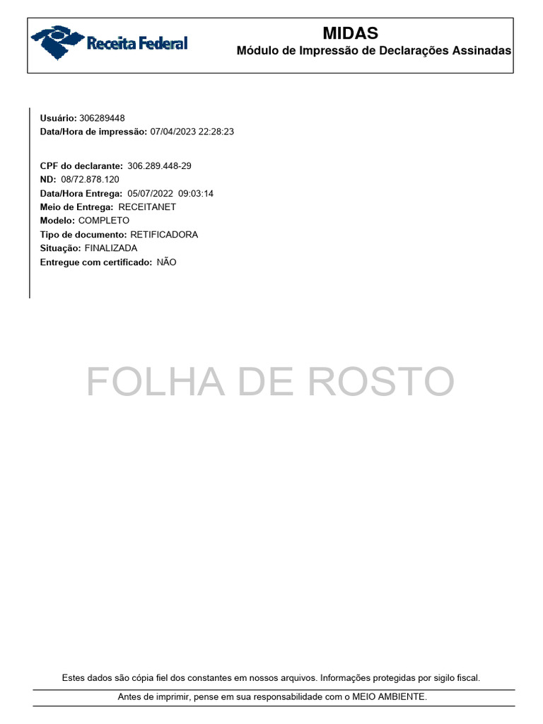 Recibo IRPF 2022 | PDF | Imposto de Renda | Impostos