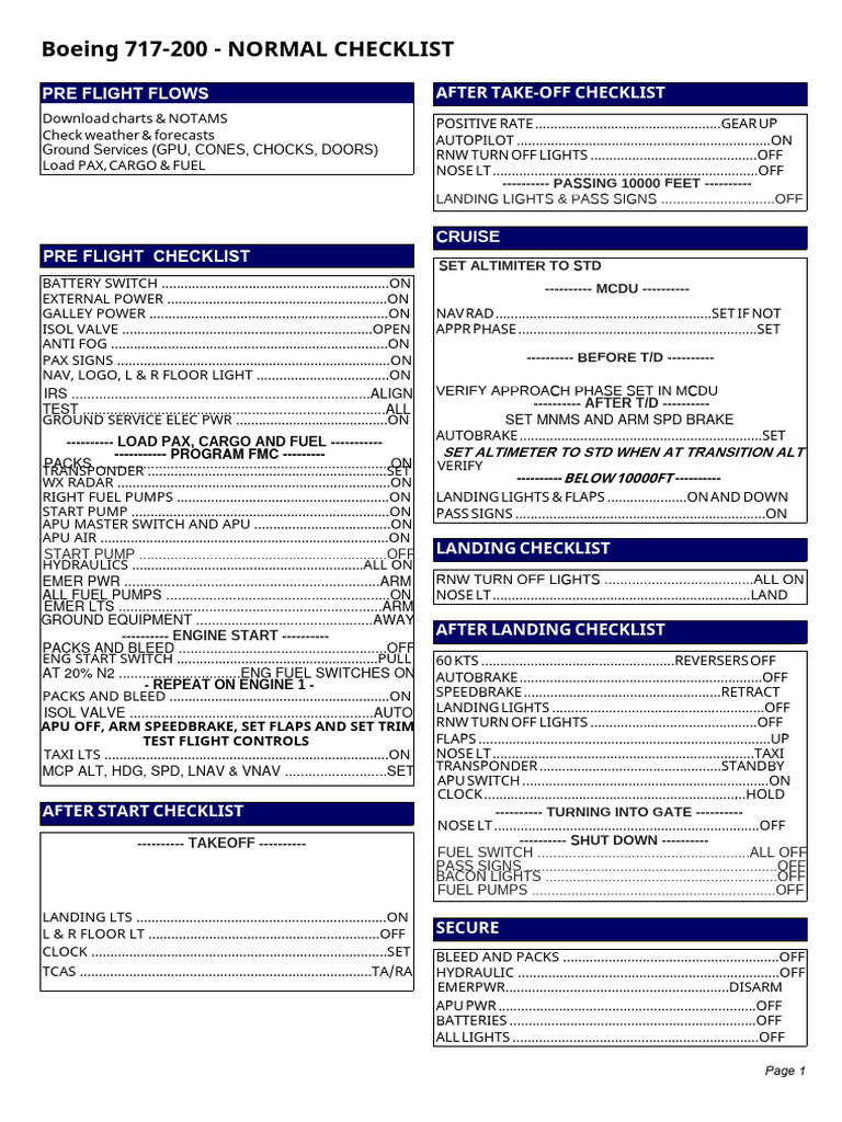 Boeing 717-200 - NORMAL CHECKLIST: Start Skytrack | PDF | Transport ...