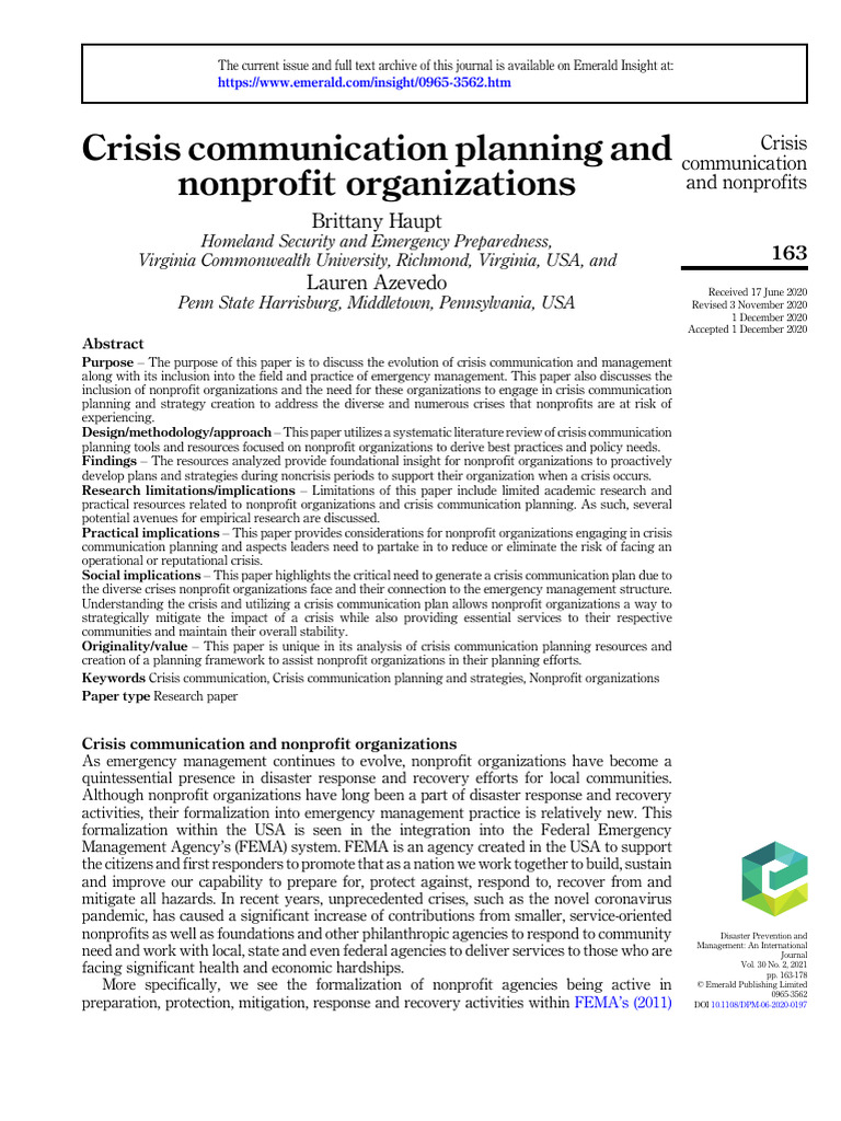 Nonprofit Crisis Communication Strategies | PDF | Emergency Management ...