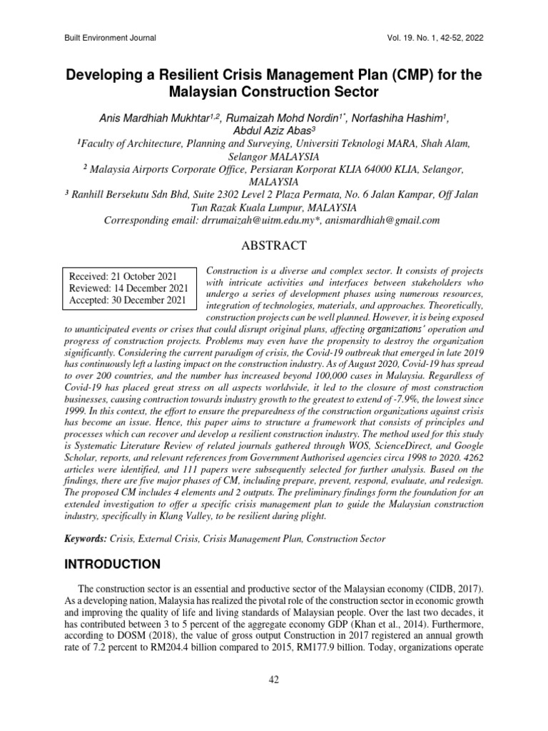 Crisis Management in Malaysian Construction | PDF | Crisis Management ...