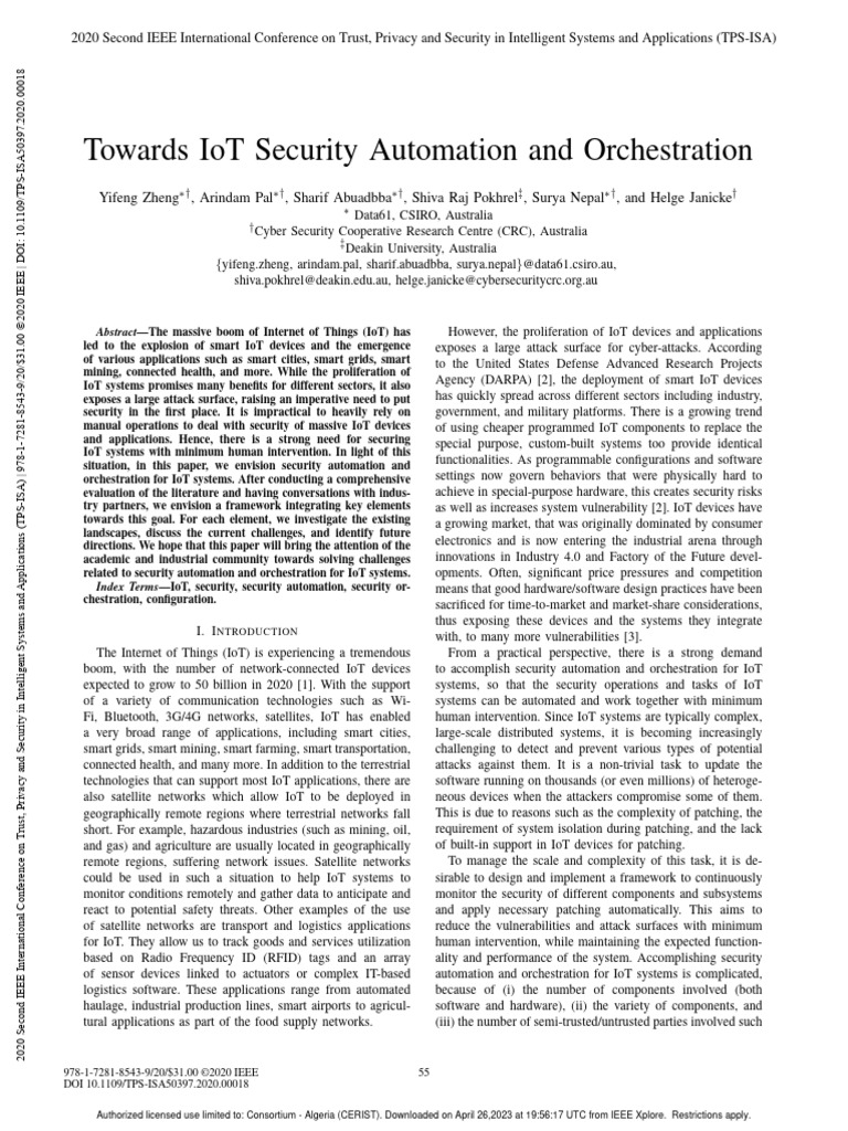 Towards IoT Security Automation and Orchestration | PDF | Internet Of Things | Computer Security