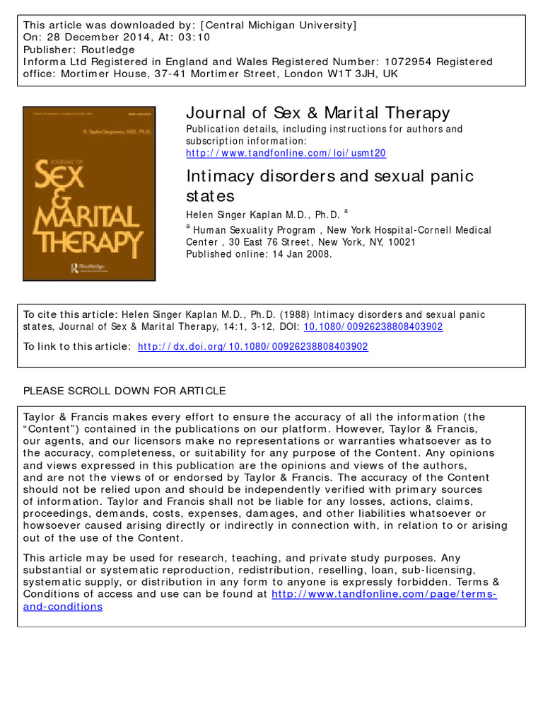 intimacy disorders and sexual panic states | PDF | Panic Disorder ...