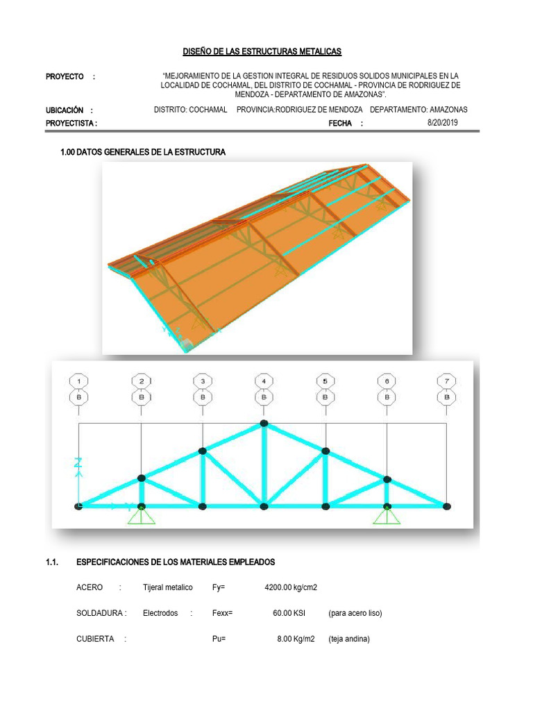 Memoria de Calculo Estructura Metalica - T. Administrativo | PDF ...