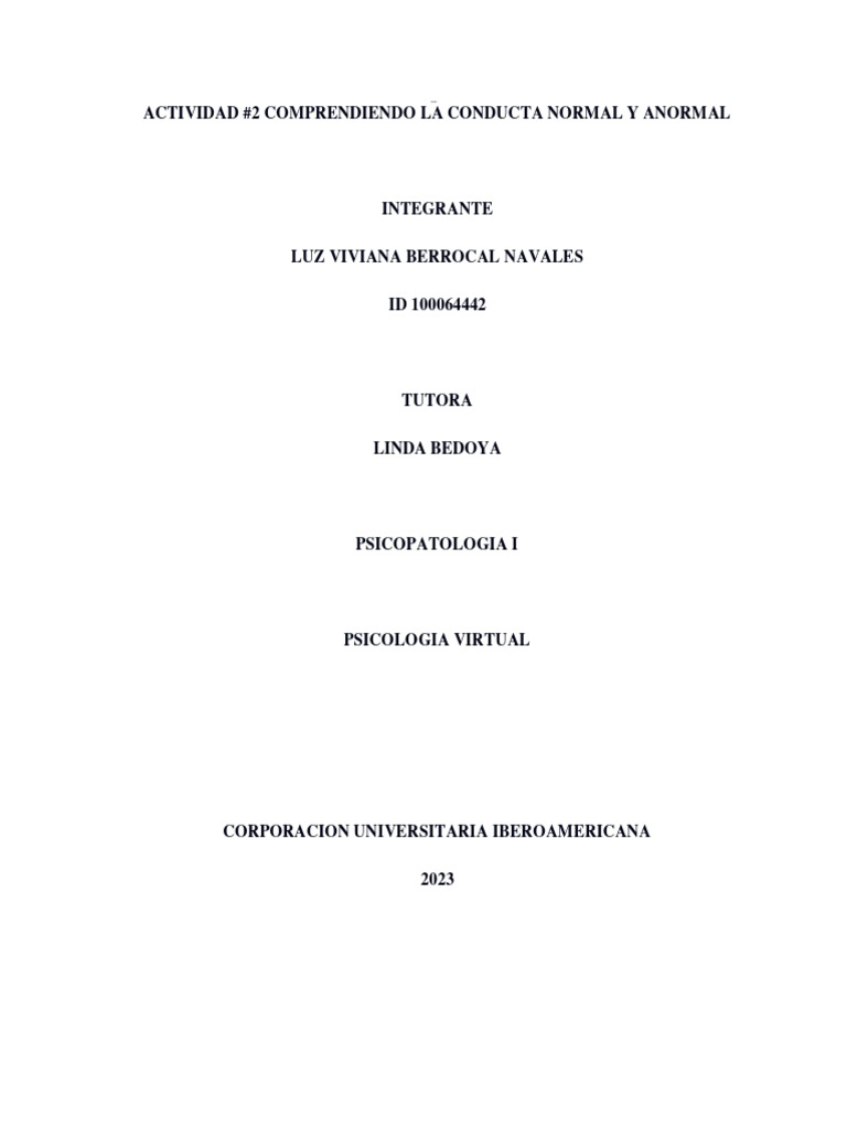 Actividad 2 Comprendiendo La Conducta Normal y Anormal-Luz | PDF ...
