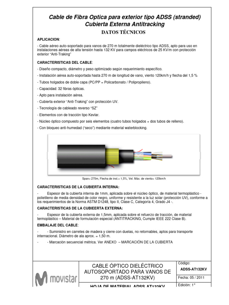 Hoja de Material Cable FO ADSS 270m | PDF