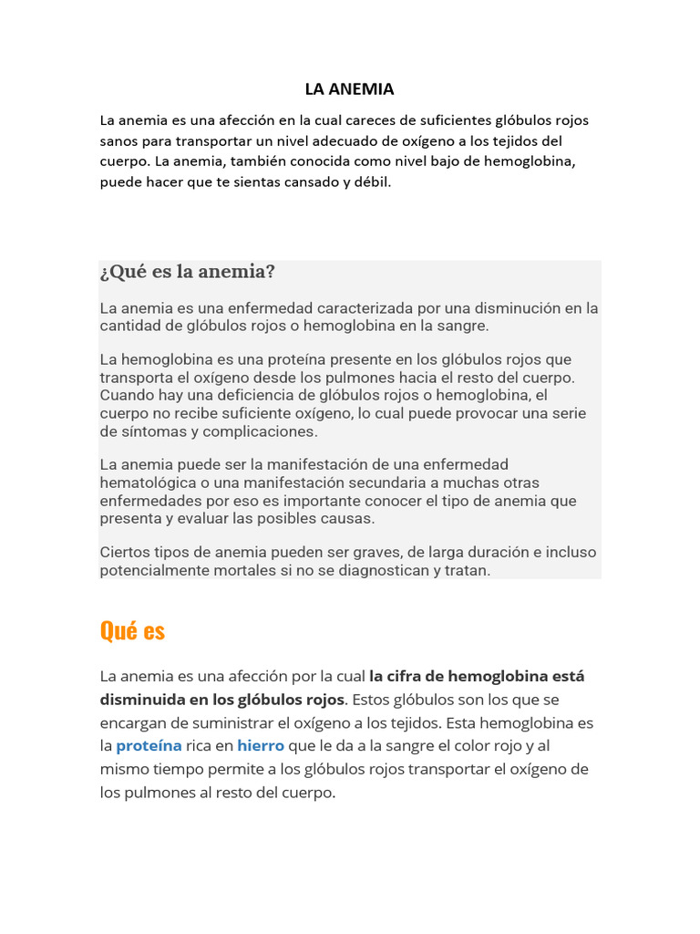 La Anemia | PDF | Anemia | Glóbulo rojo