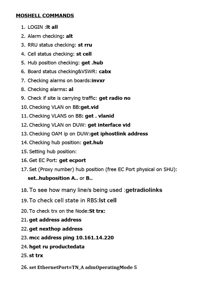 Moshell Commands | PDF
