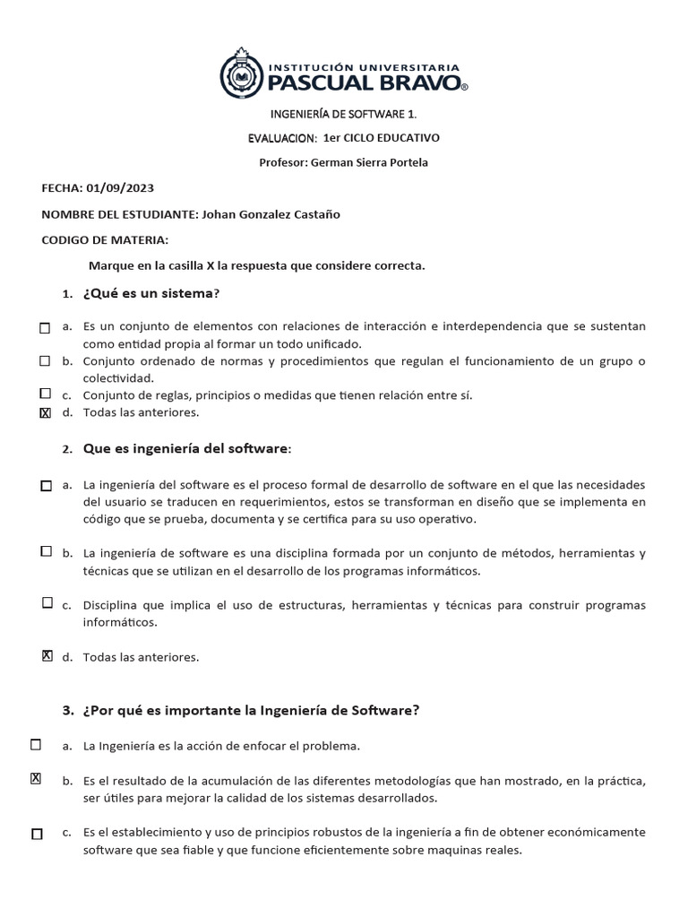 Evaluación de Ingeniería de Software 1 | PDF | Software | Ingeniería de ...