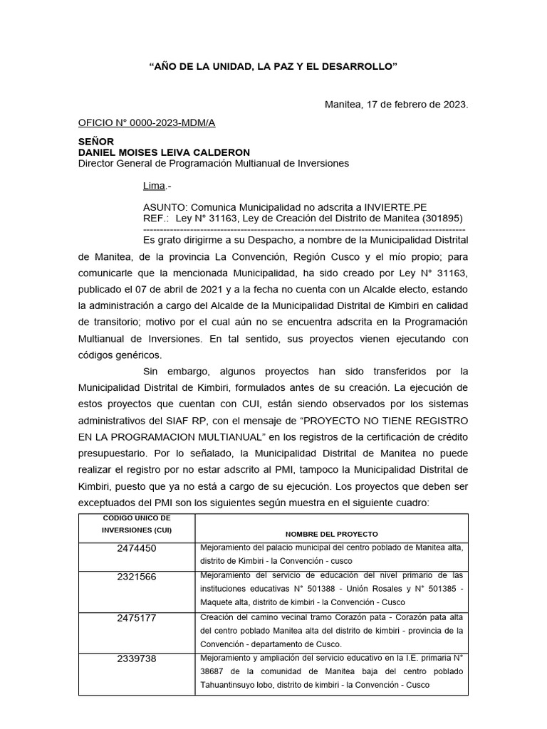 Excepción de Proyectos en Manitea | PDF