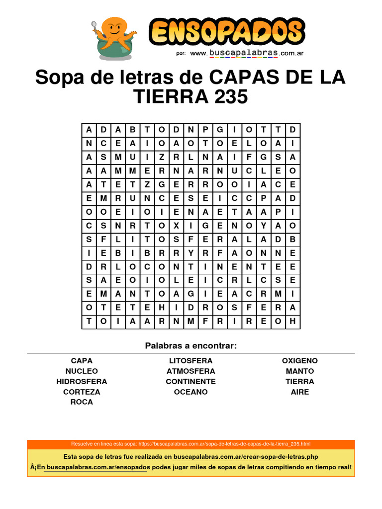 Sopa de Letras de Capas de La Tierra - 235 | PDF | Tierra | Geografía ...