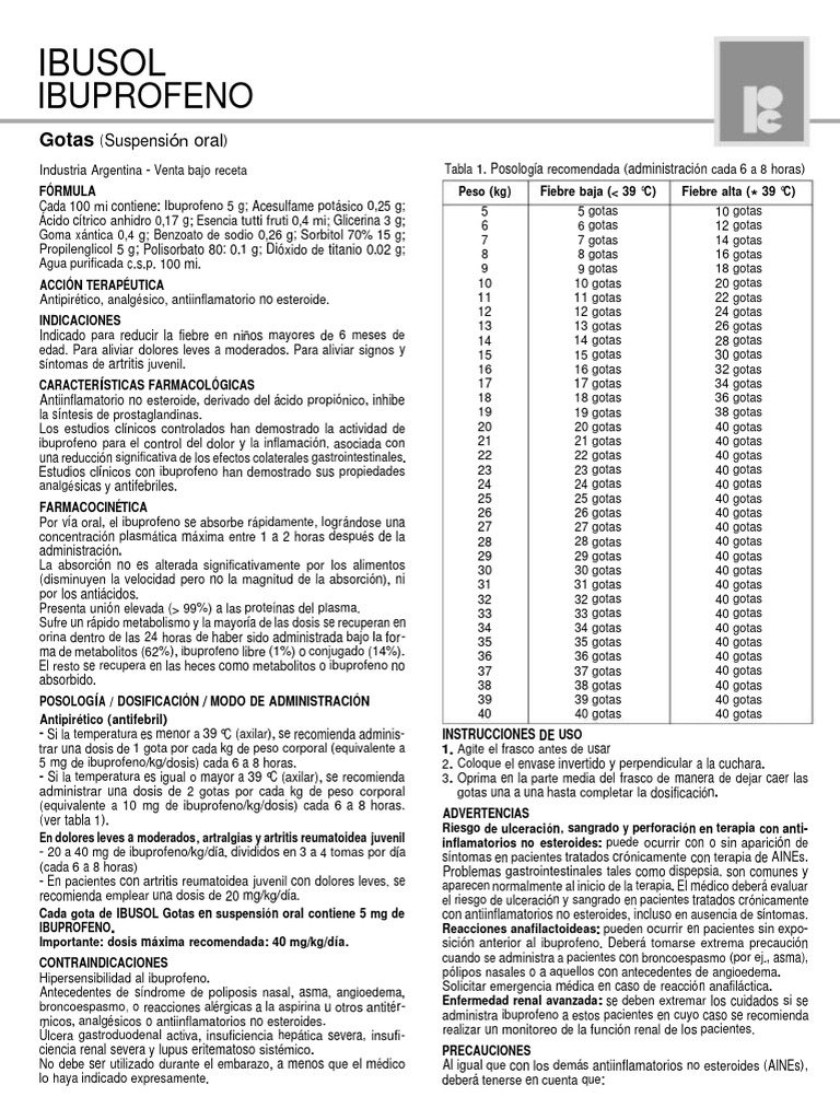Ibusol gotas | PDF | Droga anti-inflamatoria libre de esteroides | Medicina CLINICA