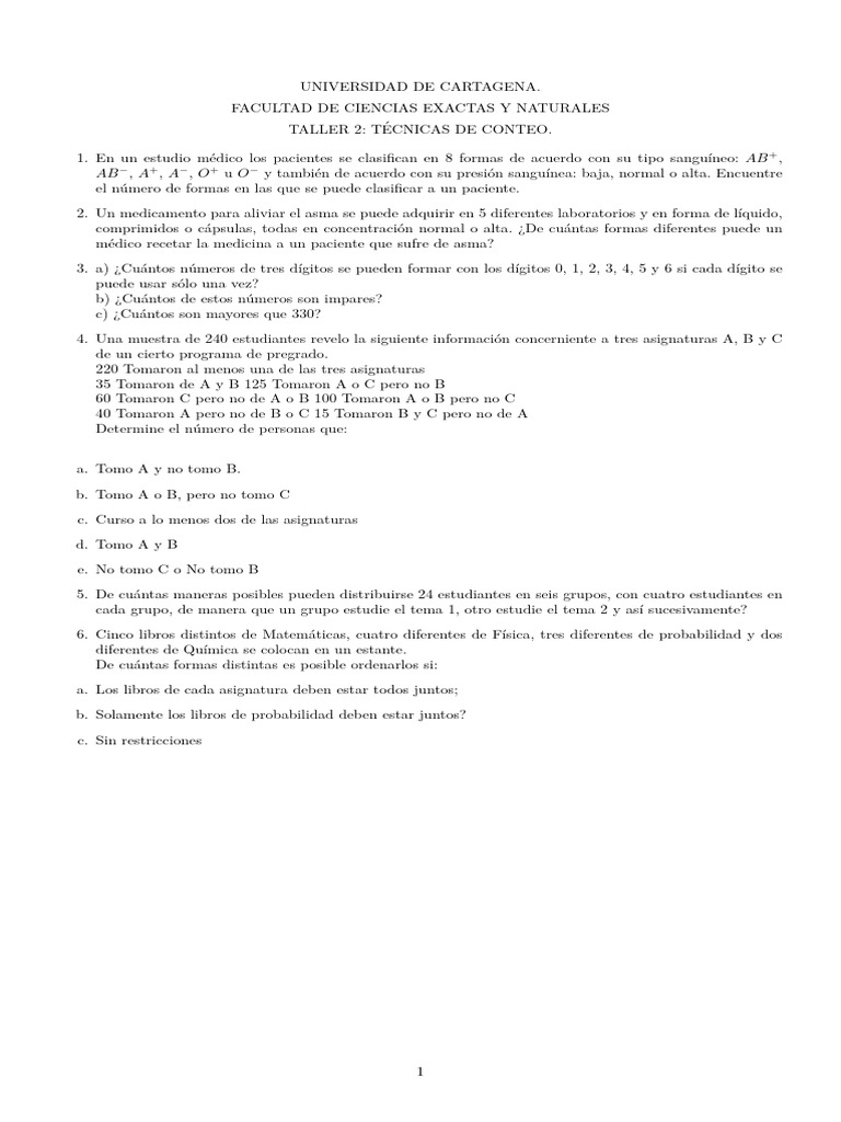 Taller 2 - Tecnicas de Conteo - 10 - 09 - 2023 | PDF Taller 2 - Tecnicas de Conteo - 10 - 09 - 2023 | PDF