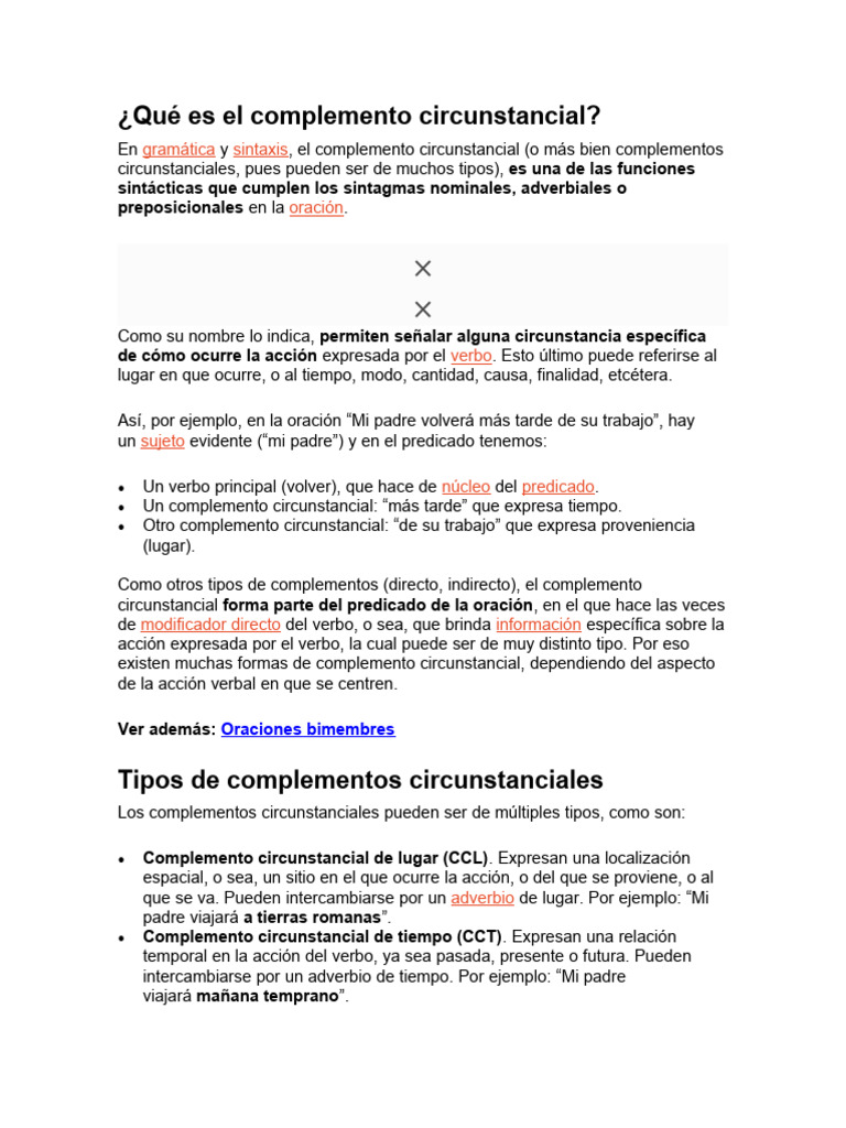 Definición y tipos de complementos circunstanciales | PDF | Predicado ...