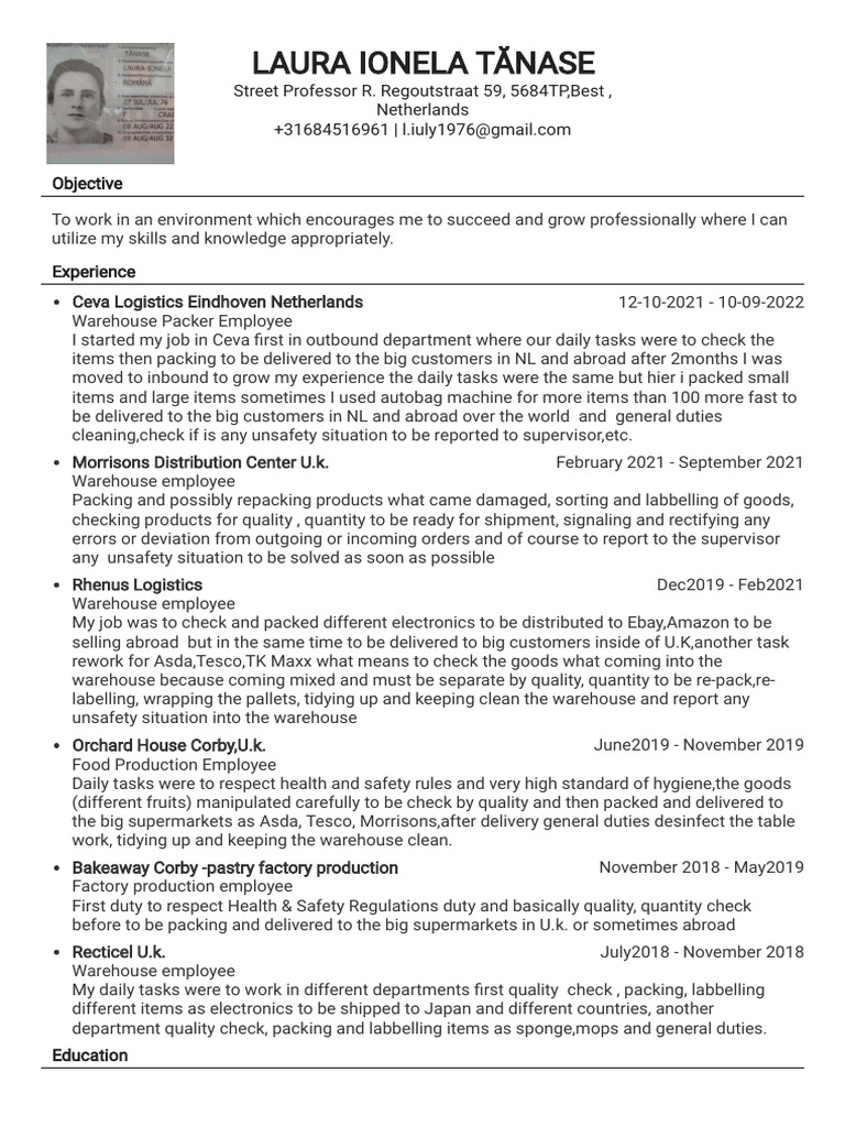 CV Laura | PDF | Warehouse | Logistics