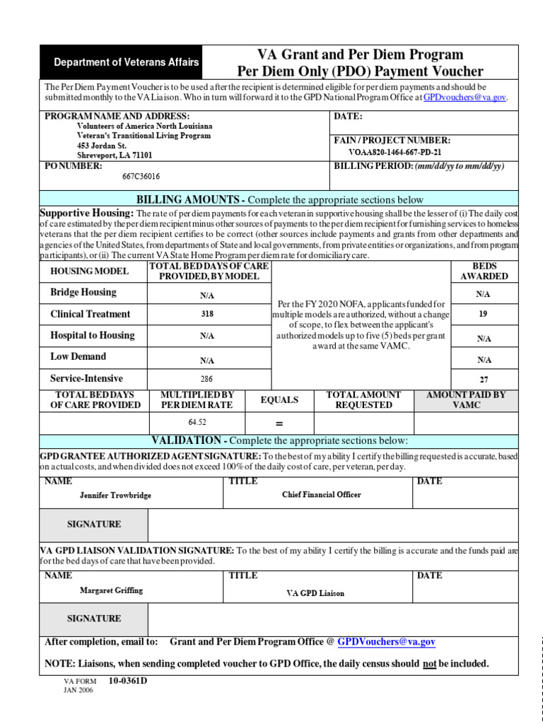 VA 10-0361D Per Diem Form Fillable | PDF | Per Diem | United States ...