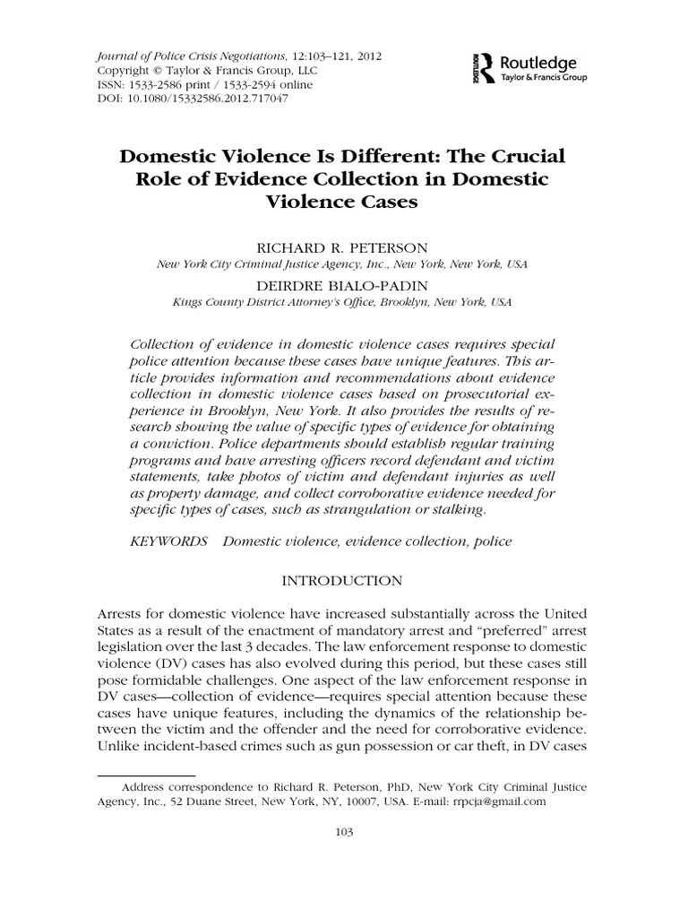 Domestic Violence Is Different - The Crucial Role of Evidence Collection in Domestic Violence ...