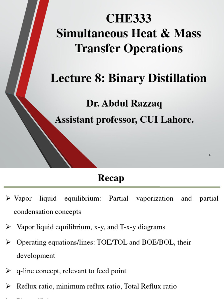 Lecture 8-Binary Distillation | PDF | Distillation | Unit Operations