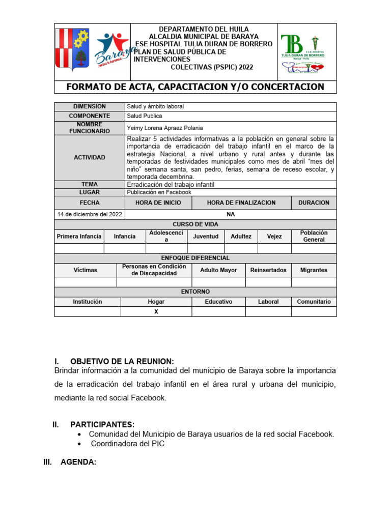 ACTA 14 ERRADICACION DEL TRABAJO INFANTIL_FAC | PDF | Trabajo infantil