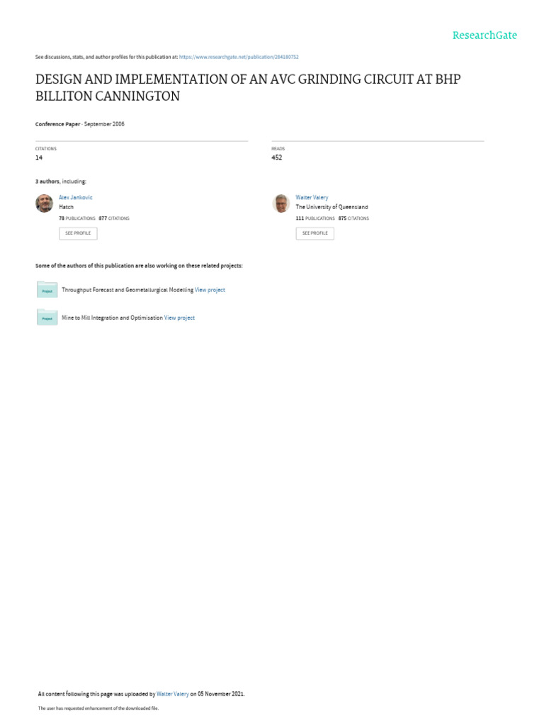 Designandimplementationofan AVCgrindingcircuitat BHPBilliton Cannington | PDF | Mill (Grinding ...