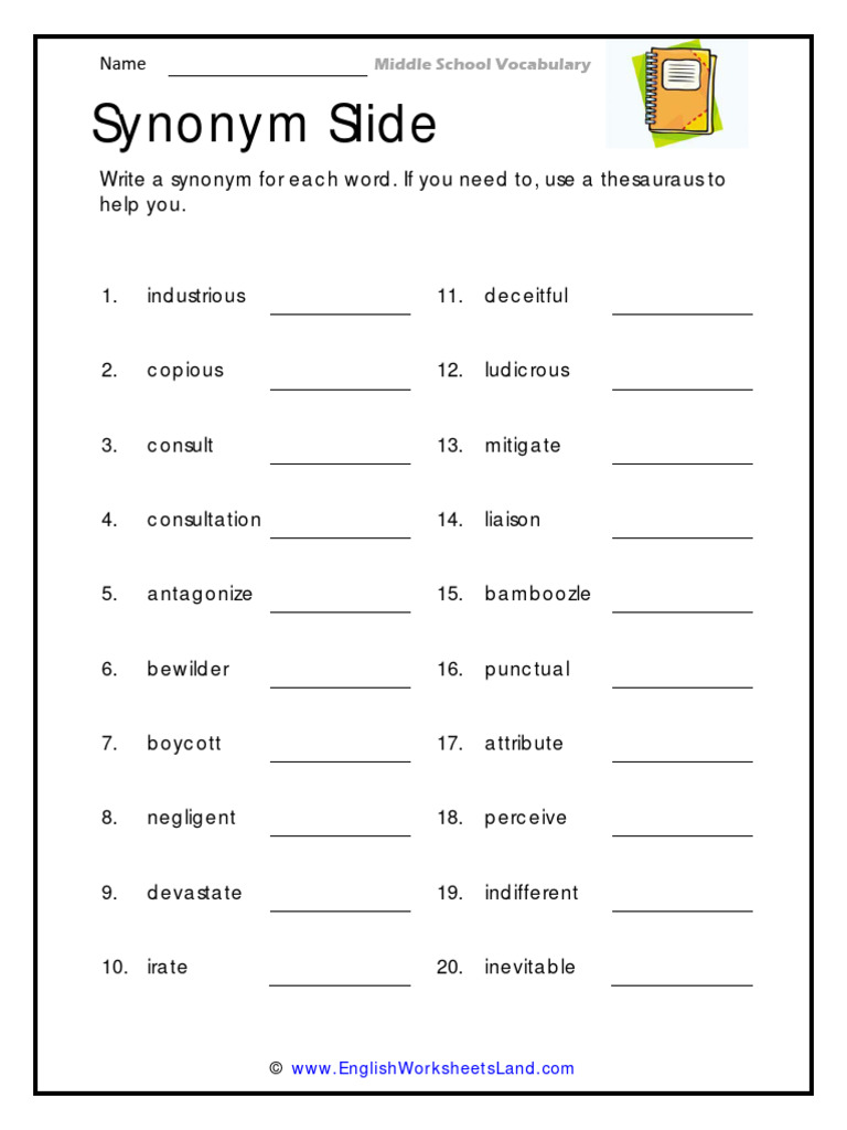 Synonym Worksheet All Grade 8 and Up | PDF