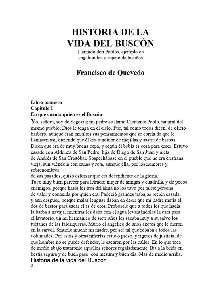 Francisco de Quevedo - Historia de La Vida Del Buscón | PDF