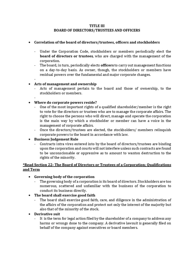 TITLE III Corp Code | PDF | Board Of Directors | Corporations