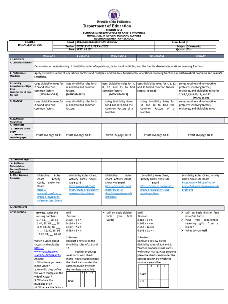 DLL - Math 5 - Q2 2023-2024 | PDF | Mathematics