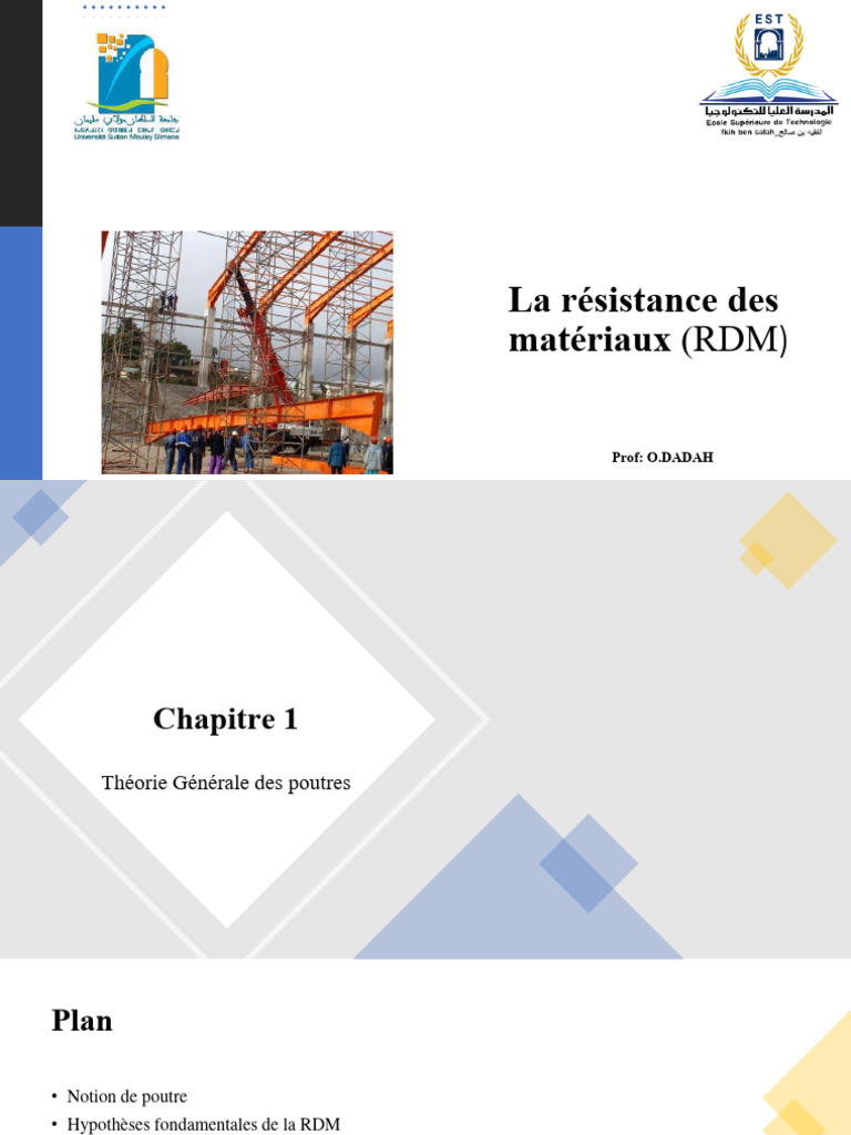 La Résistance Des Matériaux (RDM) : Prof: O.DADAH | PDF