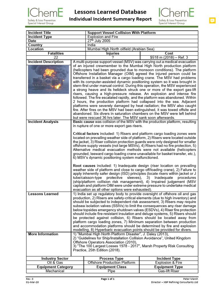 Mumbai High North Disaster Summary - 27 July 2005 - Unlocked | PDF ...