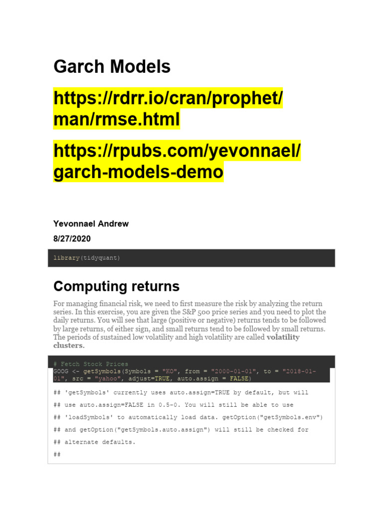 Garch Models | PDF | Volatility (Finance) | Standard Deviation