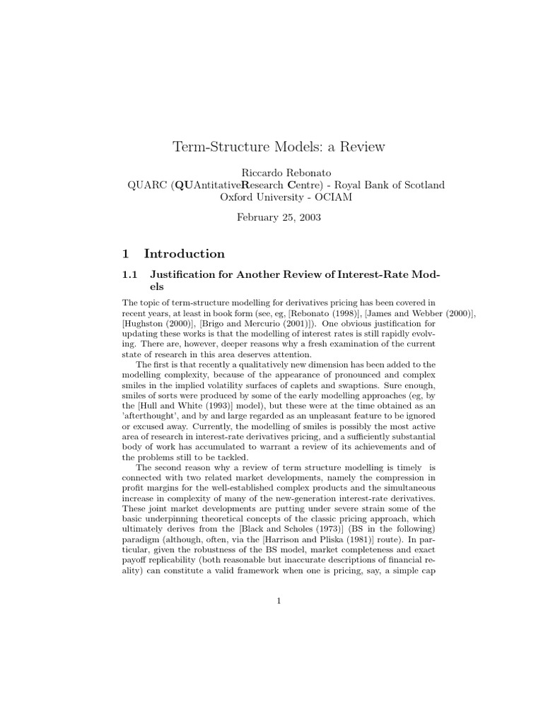 Term-Structure Models: A Review | PDF