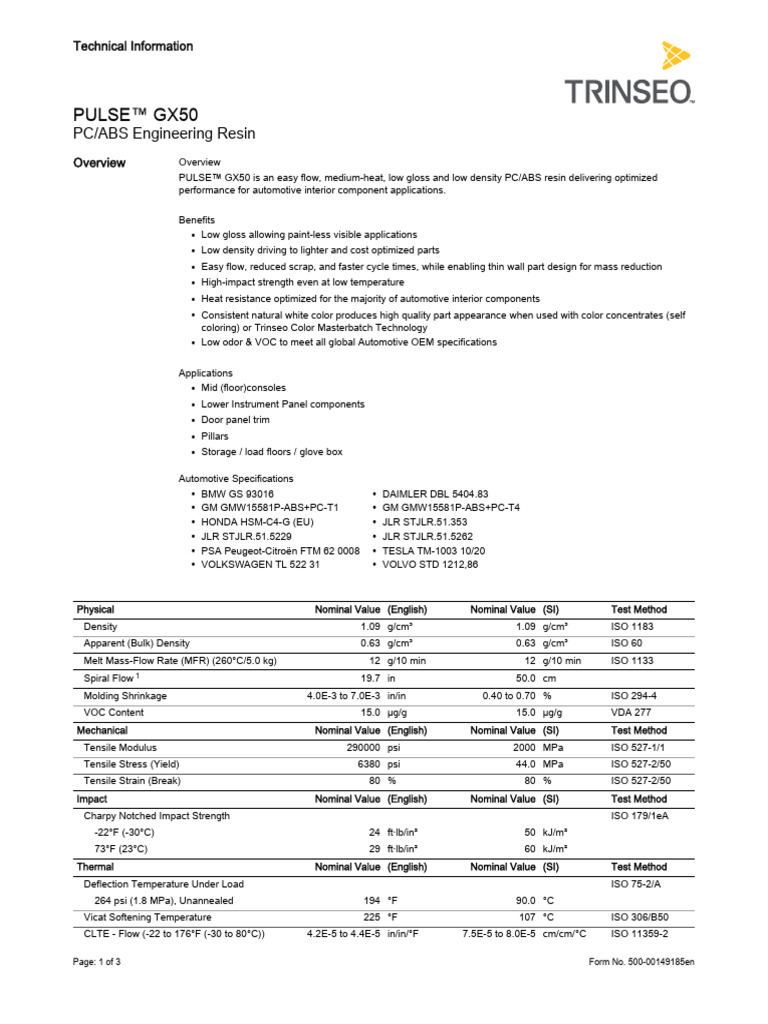 Pulse GX50 | PDF | Ultimate Tensile Strength | Density