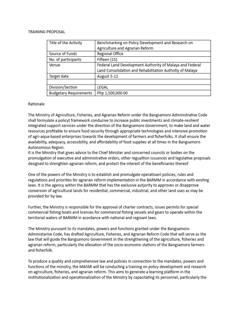 Activity Proposal For Benchmarking | PDF | Policy | Food Security