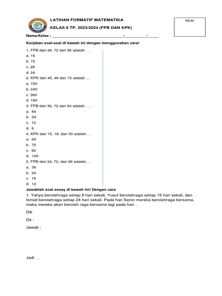 Latihan Formatif FPB KPK 2 | PDF