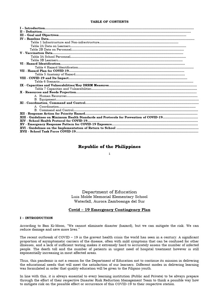 DRRM Contingency Plan | PDF