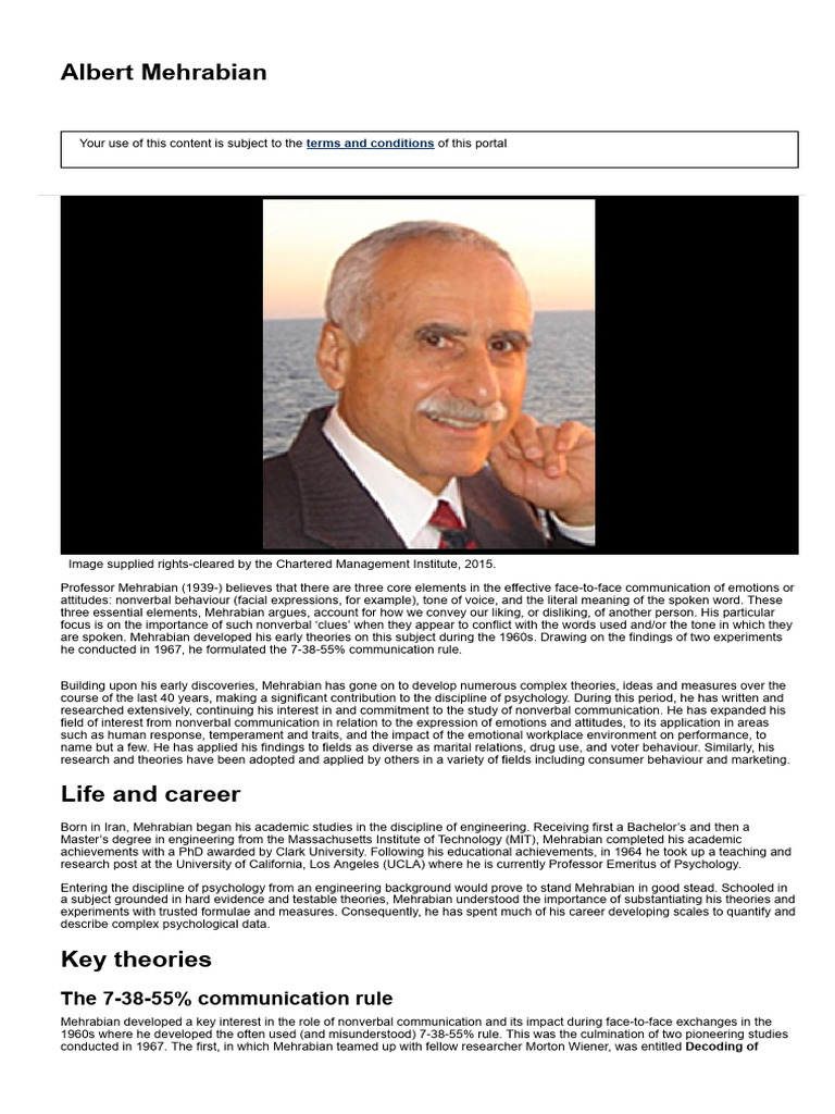 Albert Mehrabian - Nonverbal Communication Thinker | PDF