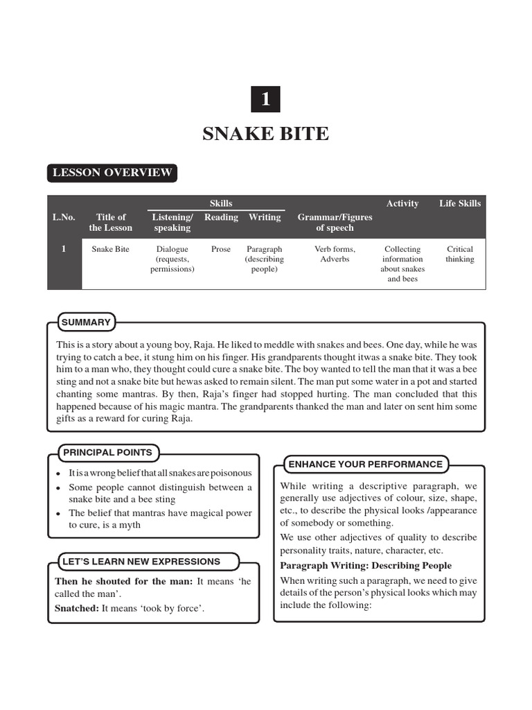 l-1 Snake Bite | PDF | Adverb | Languages