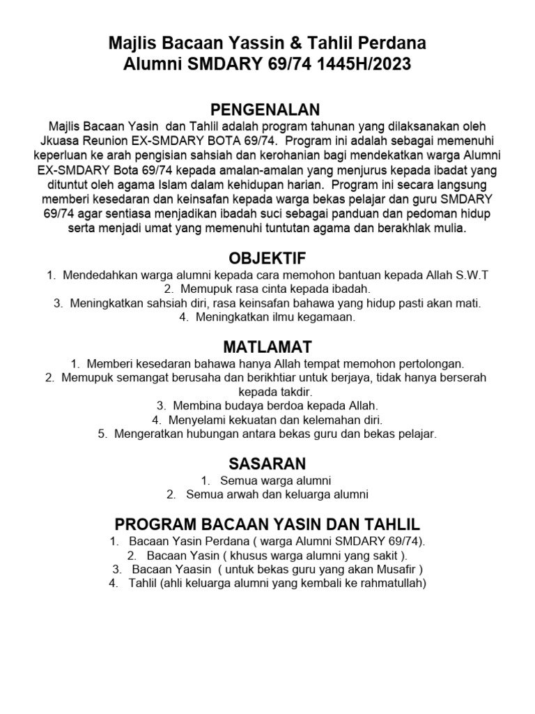 Majlis Bacaan Yassin - 19.10.23 | PDF