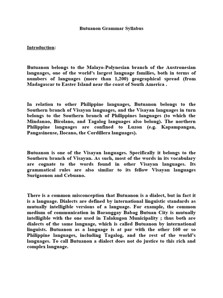 Butuanon Syllabus Introduction - Solfed Dacudao | PDF | Tagalog ...