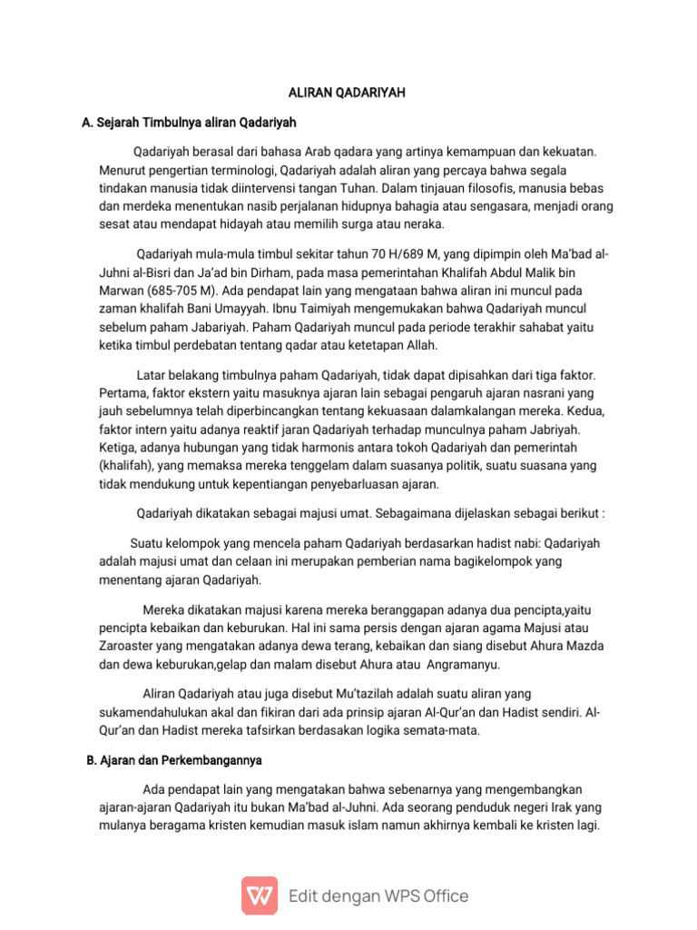 Ajaran dan Sejarah Aliran Qadariyah | PDF
