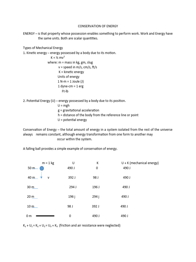Conservation of Energy | PDF | Potential Energy | Kinetic Energy
