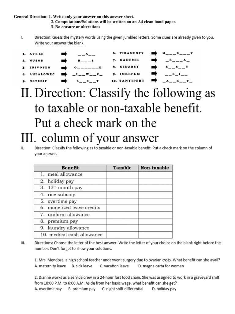 Quiz On Salary and Deduction Activity | PDF