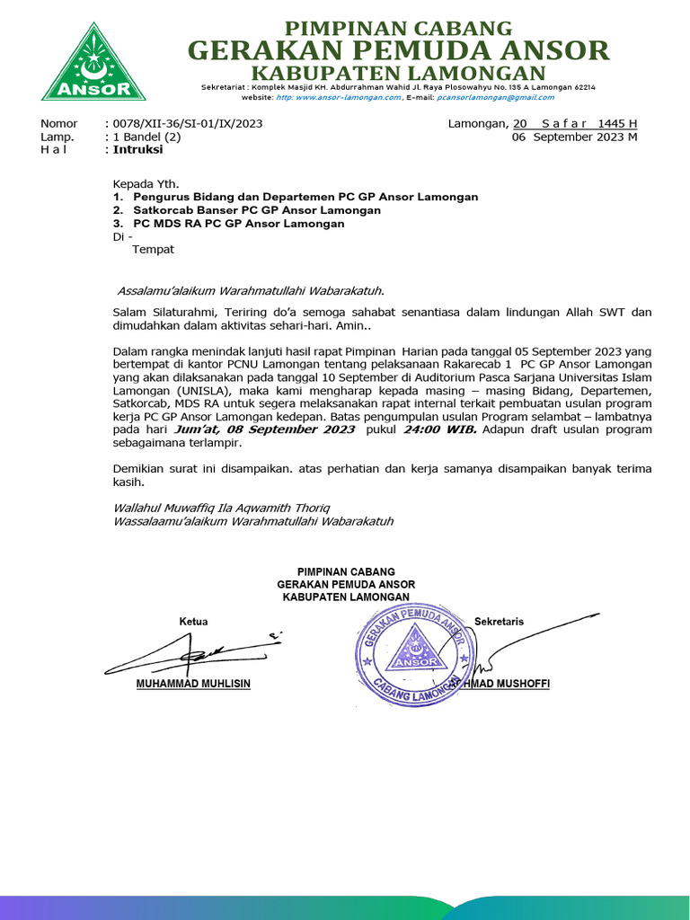 Surat Instruksi Usulan Program Kerja | PDF