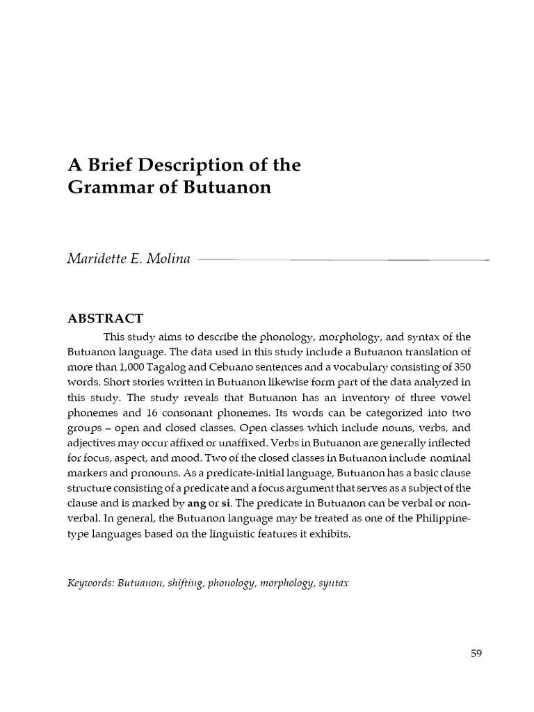 Butuanon Language Grammar Study | PDF | Grammatical Gender | Part Of Speech