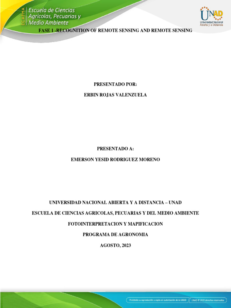 Fase 1 - Reconocimiento de Sensores Remotos y Teledeteccion | PDF ...