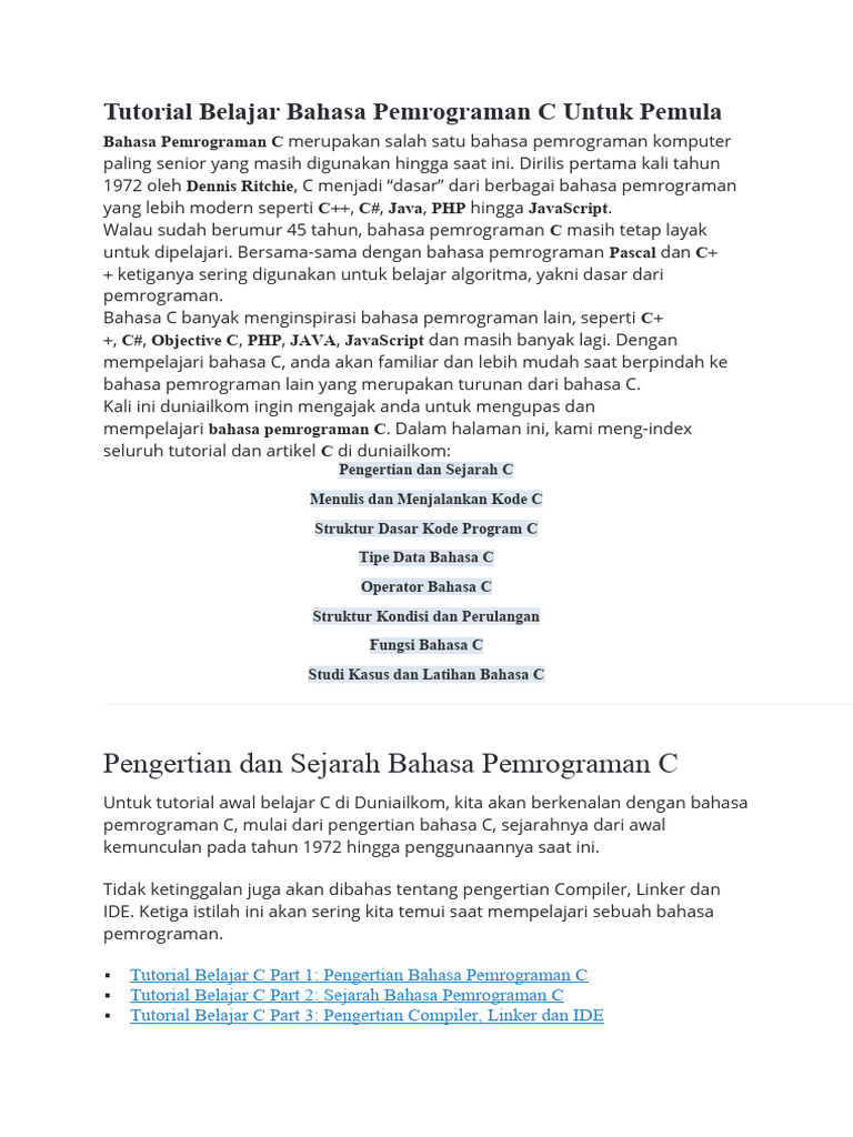 Tutorial Belajar C | PDF